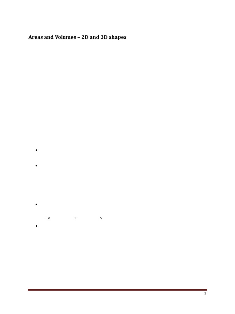 Area and Volume of 2D and 3D Shapes | PDF | Area | Volume