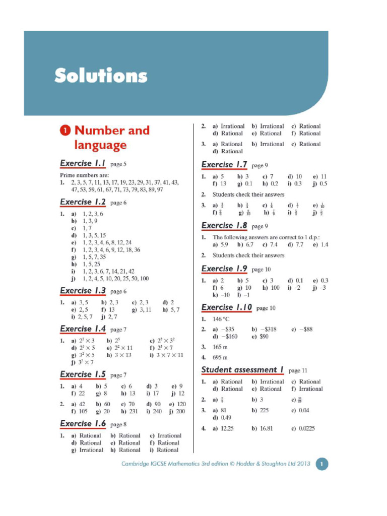 Cambridge IGCSE Mathematics Core and Extended 3ed Answers | PDF