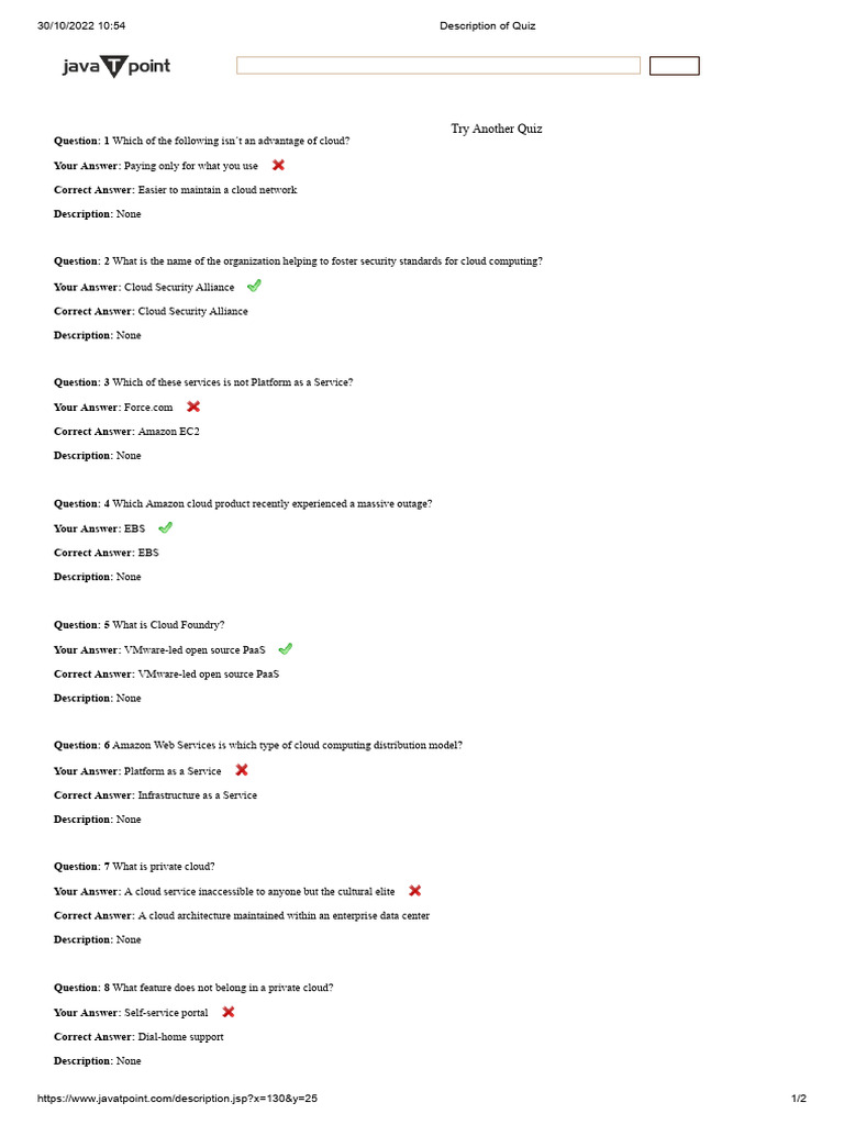 Description of Quiz | PDF