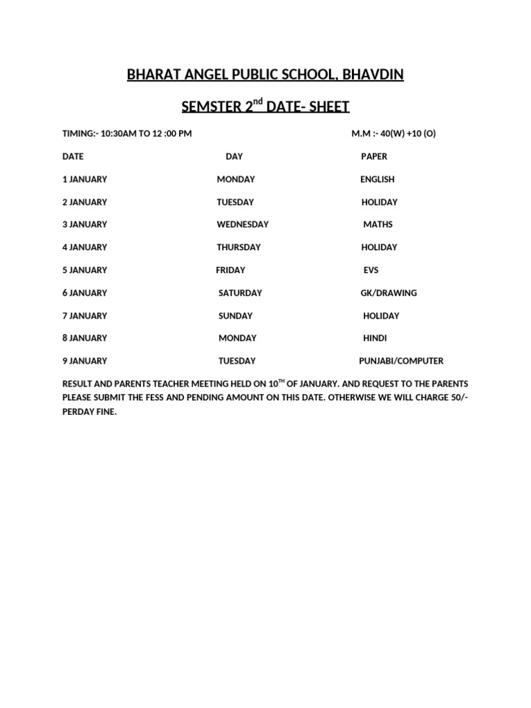 2ND Semster Time Table | PDF
