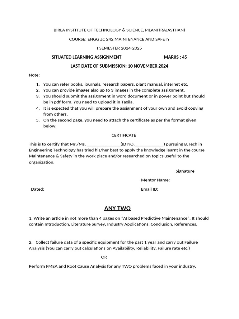 ENGG ZC 242 MAS Situated Learning Assignment | PDF