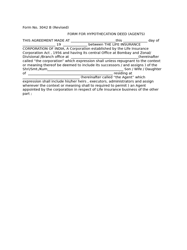 Hypothecation Deed for Agents | PDF