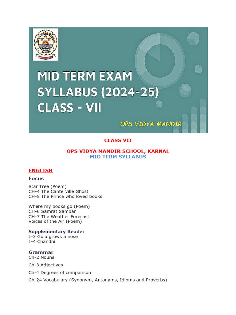 Class Vii Mid-Term Syllabus 2024.. | PDF