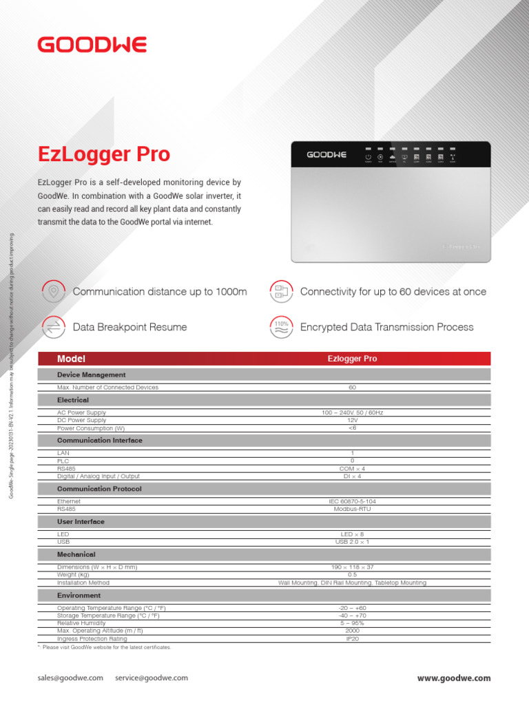 GW Ezlogger Pro Datasheet-En | PDF | Power Supply | Electric Power Transmission
