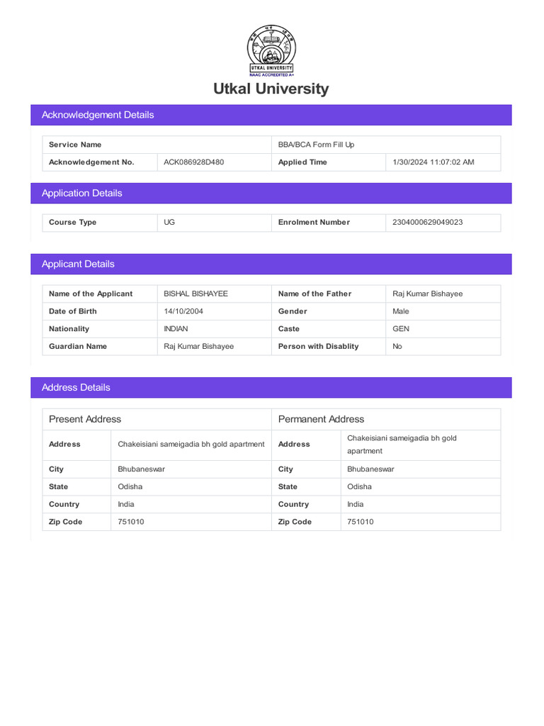 Exam Form Fill Up Acknowledgement | PDF | Educational Stages | Qualifications