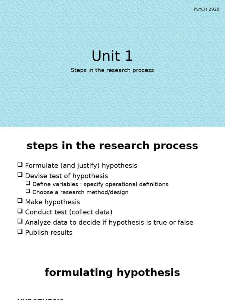 Psych 2920 - Unit 1 Slides #2 | PDF | Hypothesis | Theory