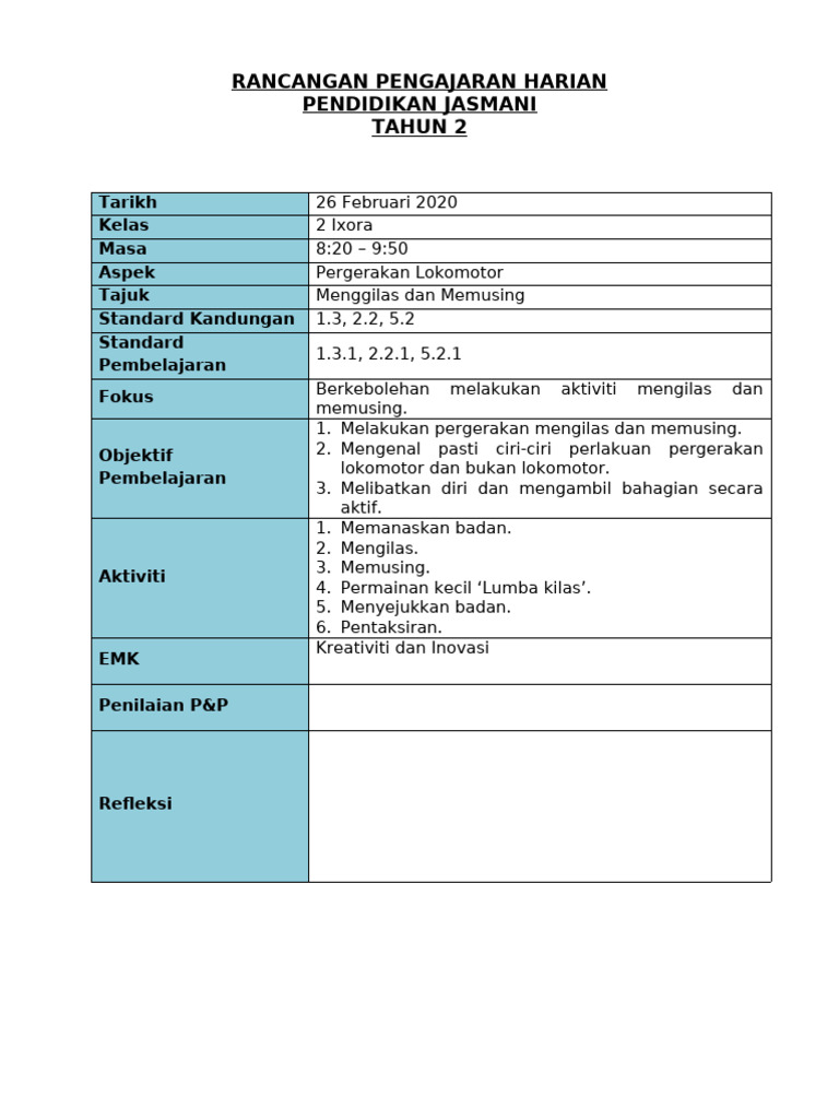 Pergerakan Bukan Lokomotor (Mengilas Dan Memusing) | PDF