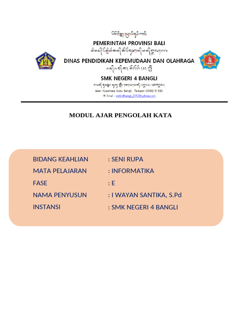Modul Ajar Pengolah Kata untuk SMK | PDF