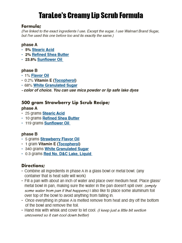 TaraLee's Creamy Lip Scrub Formula | PDF | Butter