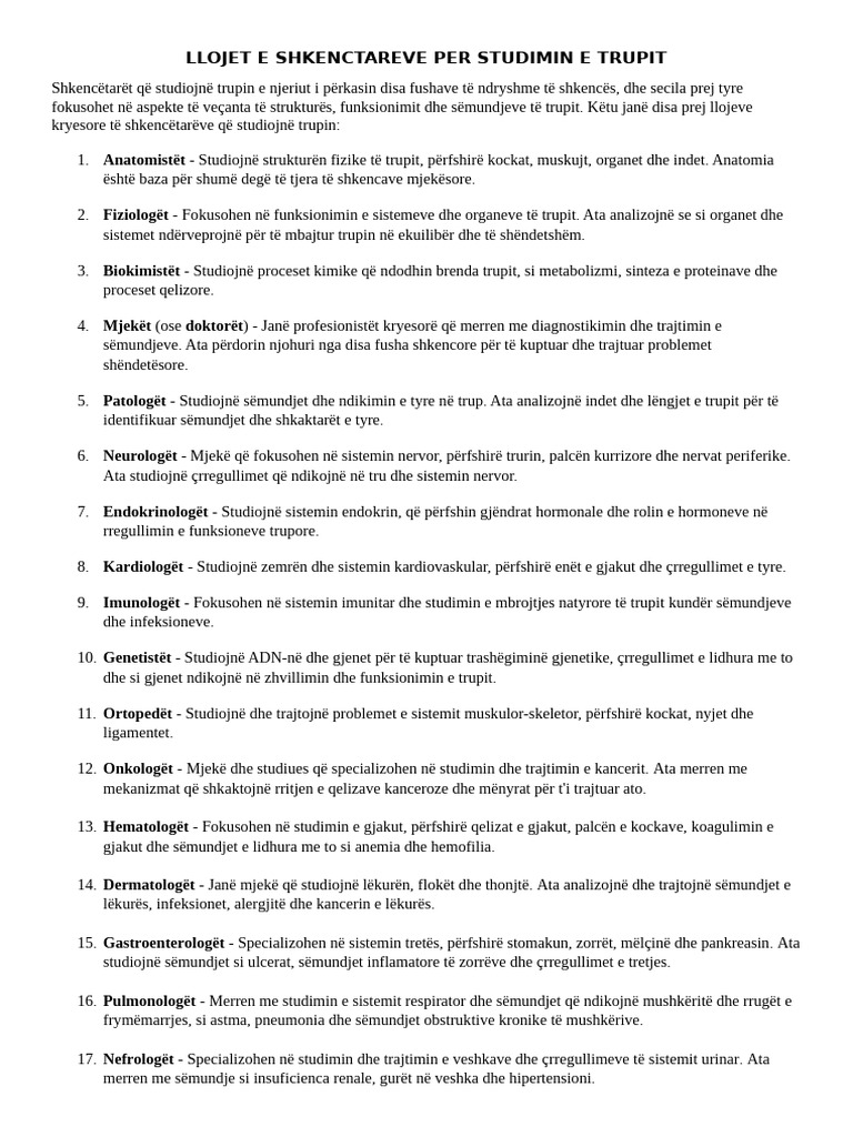 Llojet e Shkenctareve Per Studimin e Trupit | PDF