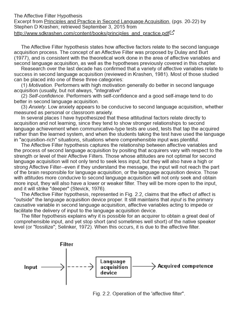 The Affective Filter Hypothesis - Coursera | PDF | Second Language ...