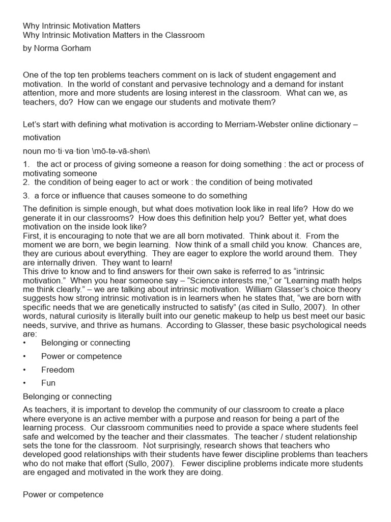 Why Intrinsic Motivation Matters - Coursera | PDF | Teachers | Motivational