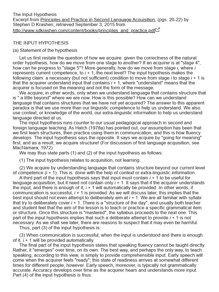 The Input Hypothesis - Coursera | PDF | Second Language Acquisition ...