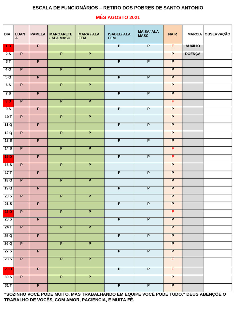 Escala de Funcionários Atualizada | PDF