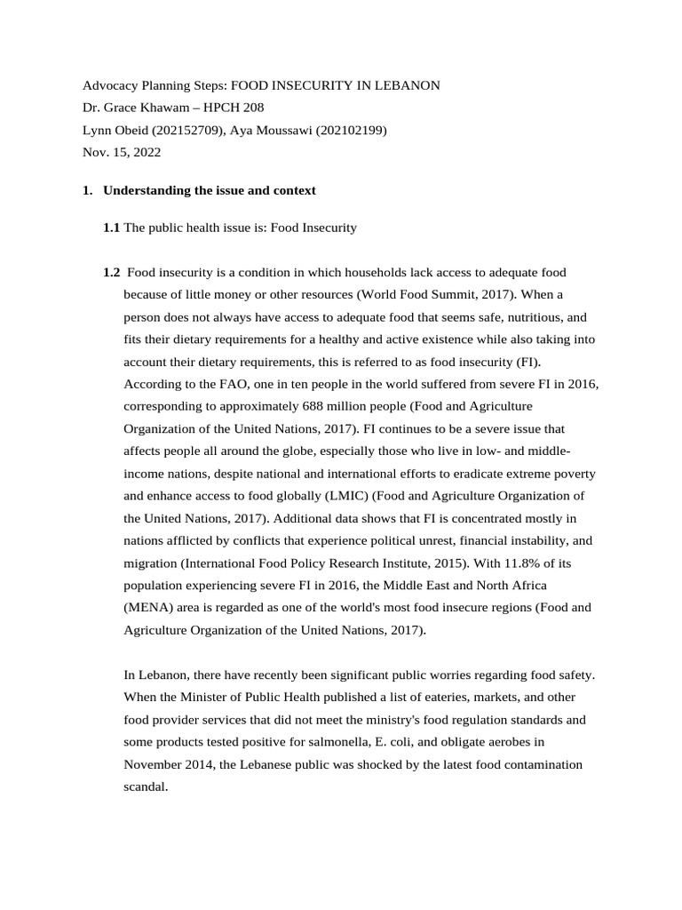 ADVOCACY Food Insecurity Obeid&Moussawi | PDF | Food Security | Food Safety
