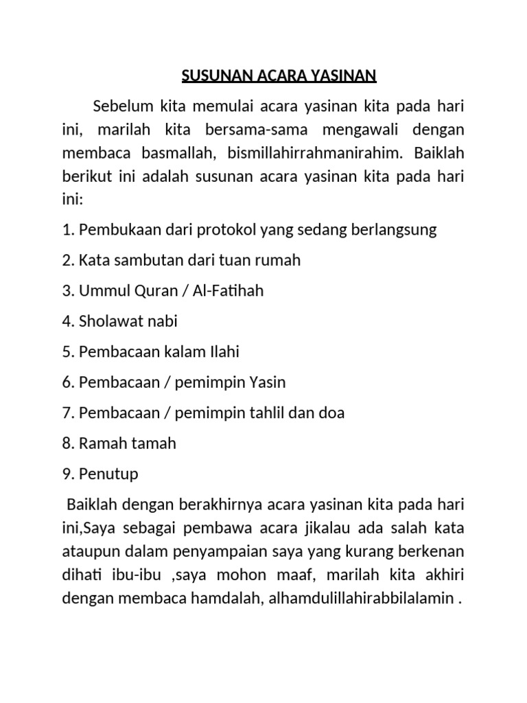 Susunan acara yasinan | PDF