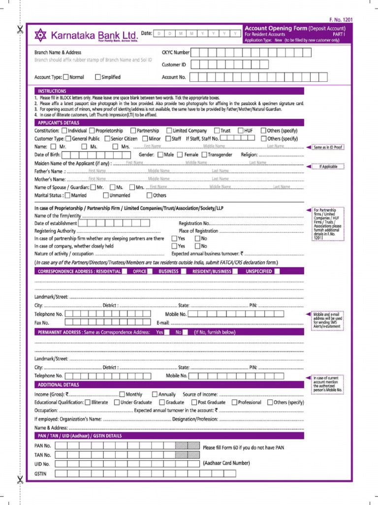 KBL Ac Opening Form PG 1 16 New - f1 | PDF