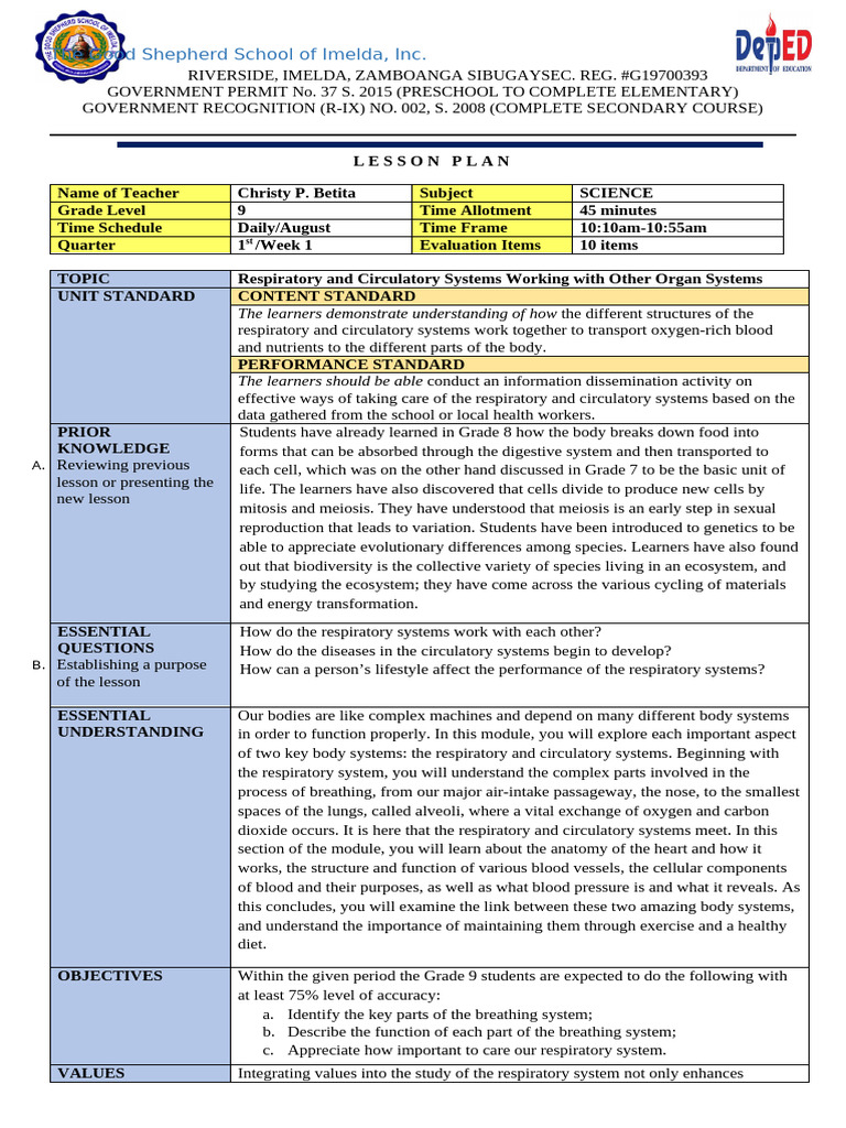 LP Q1 science9 w1 | PDF | Respiratory Tract | Breathing