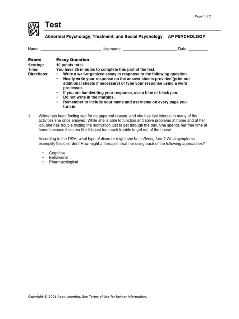 5.5.3 Test, Abnormal Psychology and Social Psychology | PDF | Major ...