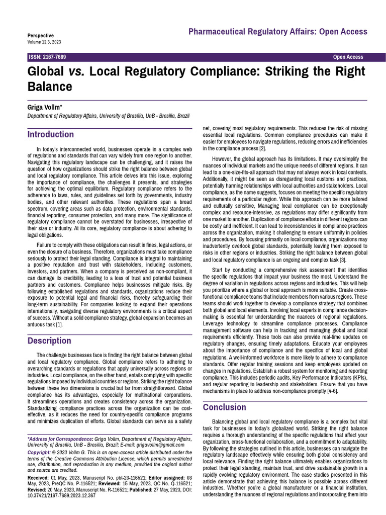 Global Vs Local Regulatory Compliance Striking The Right Balance | PDF ...