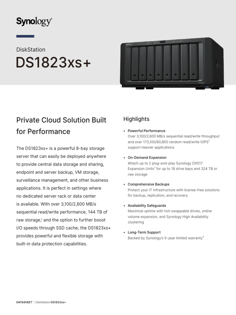 Synology DS1823xs+ Data Sheet Enu | PDF | Solid State Drive | Backup