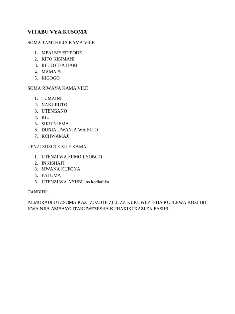 Vitabu Vya Kusoma | PDF