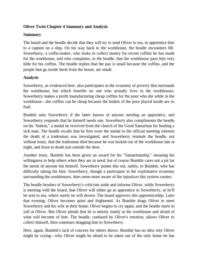 Oliver Twist Chapter 4 Summary and Analysis | PDF | Oliver Twist