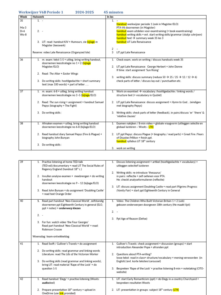Werkwijzer V6B Periode 1 2024-2025 He | PDF | Romanticism