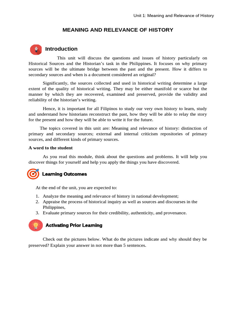 Unit 1 Week 2 3 Rph | PDF | Experience | Historian