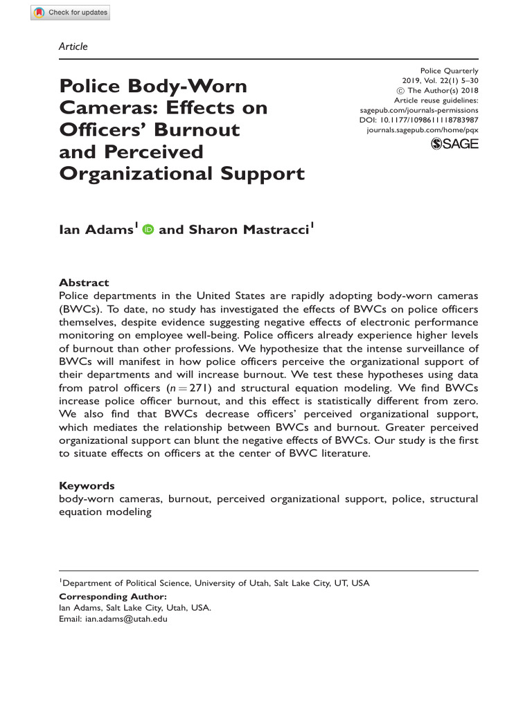 Adams Mastracci 2018 Police Body Worn Cameras Effects On Officers ...
