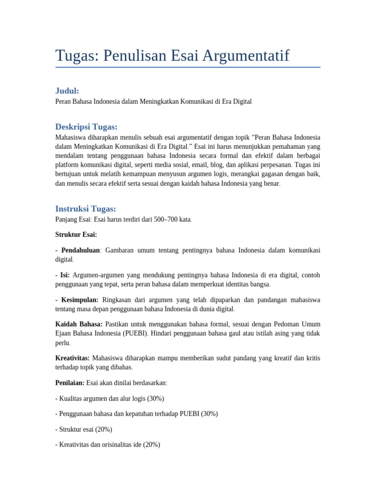 Tugas Penulisan Esai Argumentatif | PDF