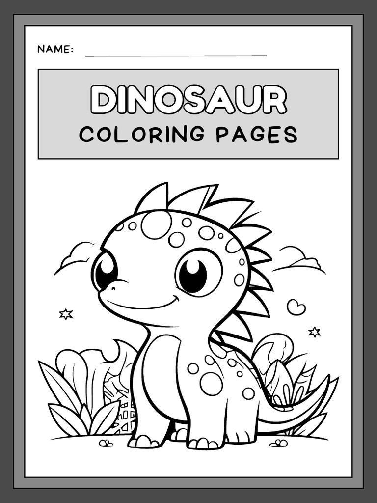 Dinosaur Coloring Pages Worksheet in Black and White Cute Illustrative ...
