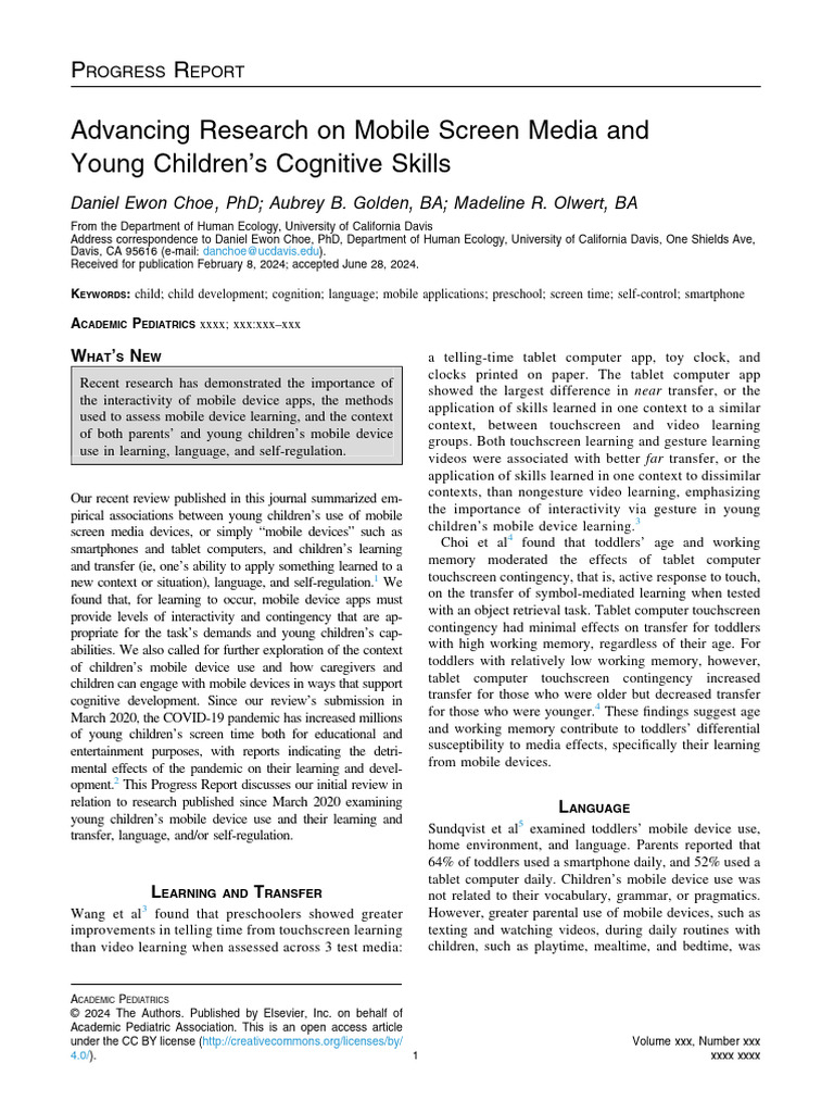 Mobile Screen Media's Impact on Kids | PDF | Emotional Self Regulation ...