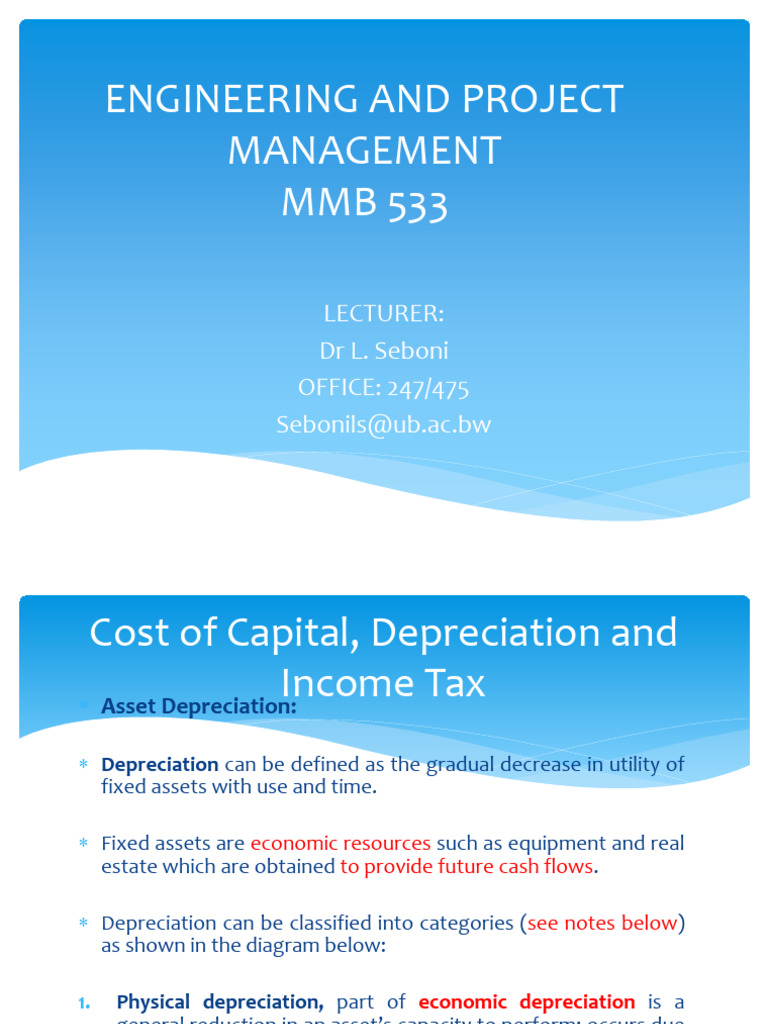 Lecture 6 Cost of Capital - Depreciation and Income Tax - 11 - 10 ...