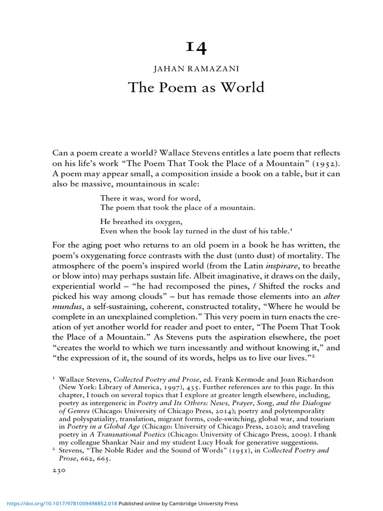 The Cambridge Companion To The Poem 2024 JAHAN RAMAZANI Poem - As ...