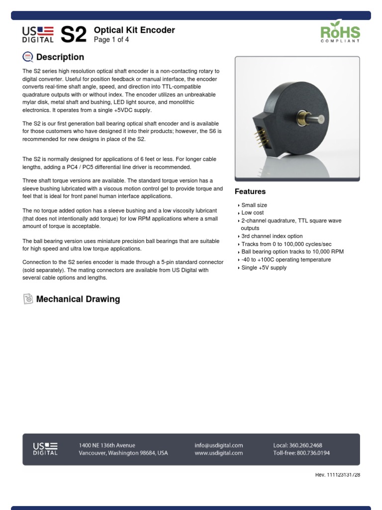US Digital Encoders | PDF | Bearing (Mechanical) | Electrical Connector