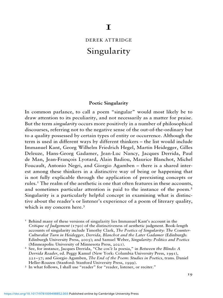 The Cambridge Companion To The Poem 2024 DEREK ATTRIDGE Singularity ...