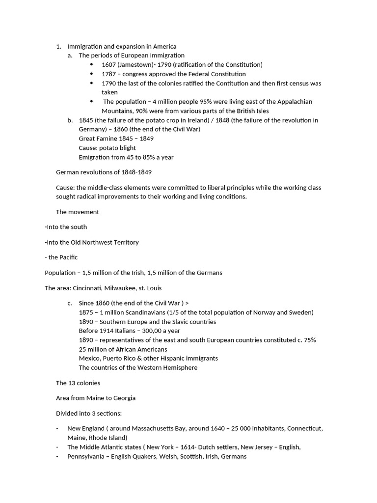 Immigration and Expansion in America | PDF | Thirteen Colonies | The ...