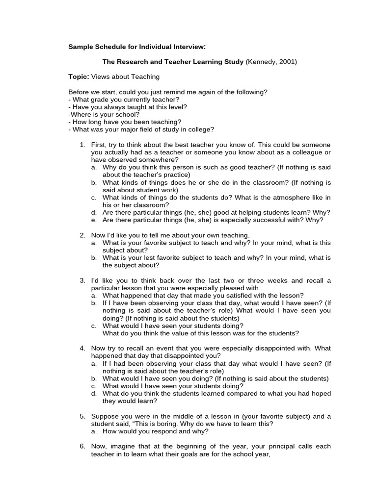 Sample Schedule For Individual Interview | PDF | Teachers | Behavior Modification