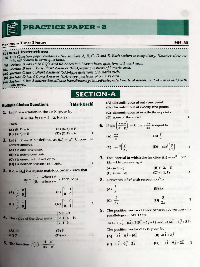 Question paper 2 | PDF | Function (Mathematics) | Mathematical Concepts