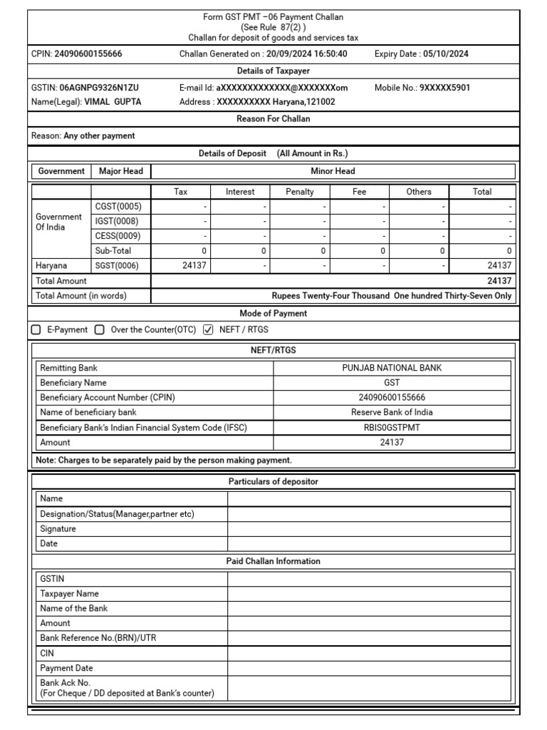 Gst Challan 1 | PDF | Personal Finance | Economy Of India