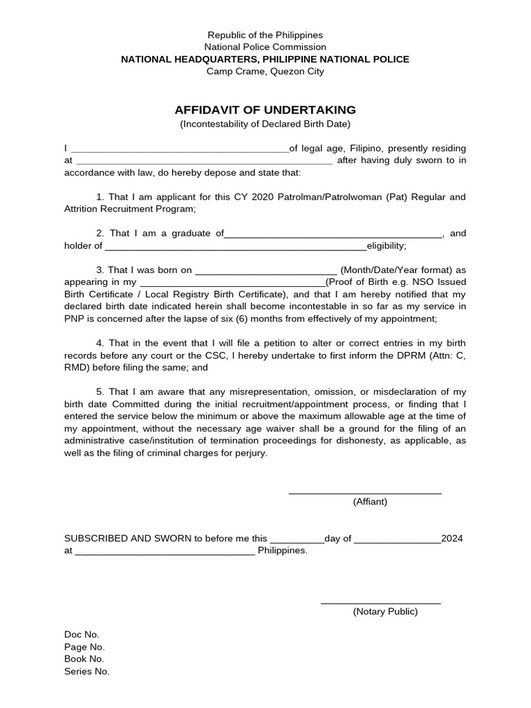 Affidavit of Undertaking (PNP) | PDF | Law