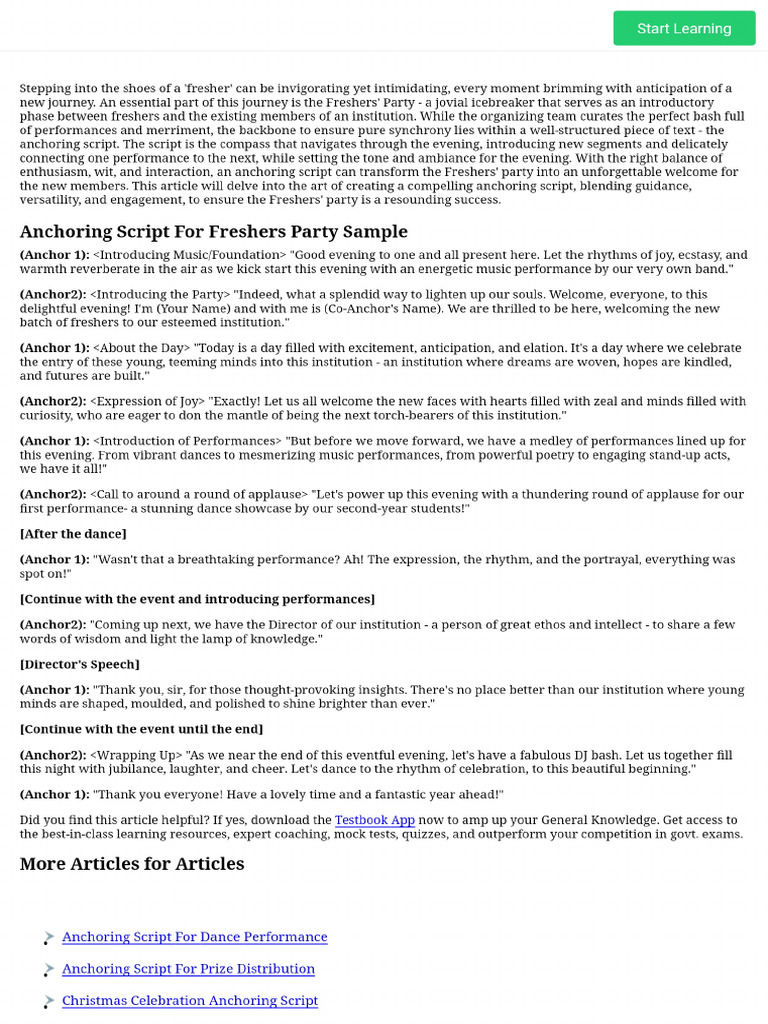 Anchoring Script For Freshers Party Sessions - Script Examples and Tips | PDF