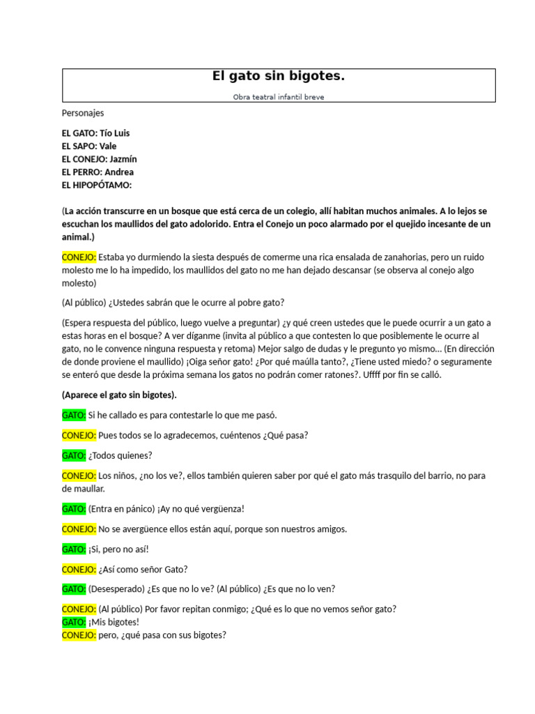 GUION 1 (1) | PDF | Gatos
