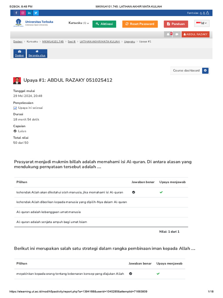 Agama MKWU4101.745 - LATIHAN AKHIR MATA KULIAH | PDF