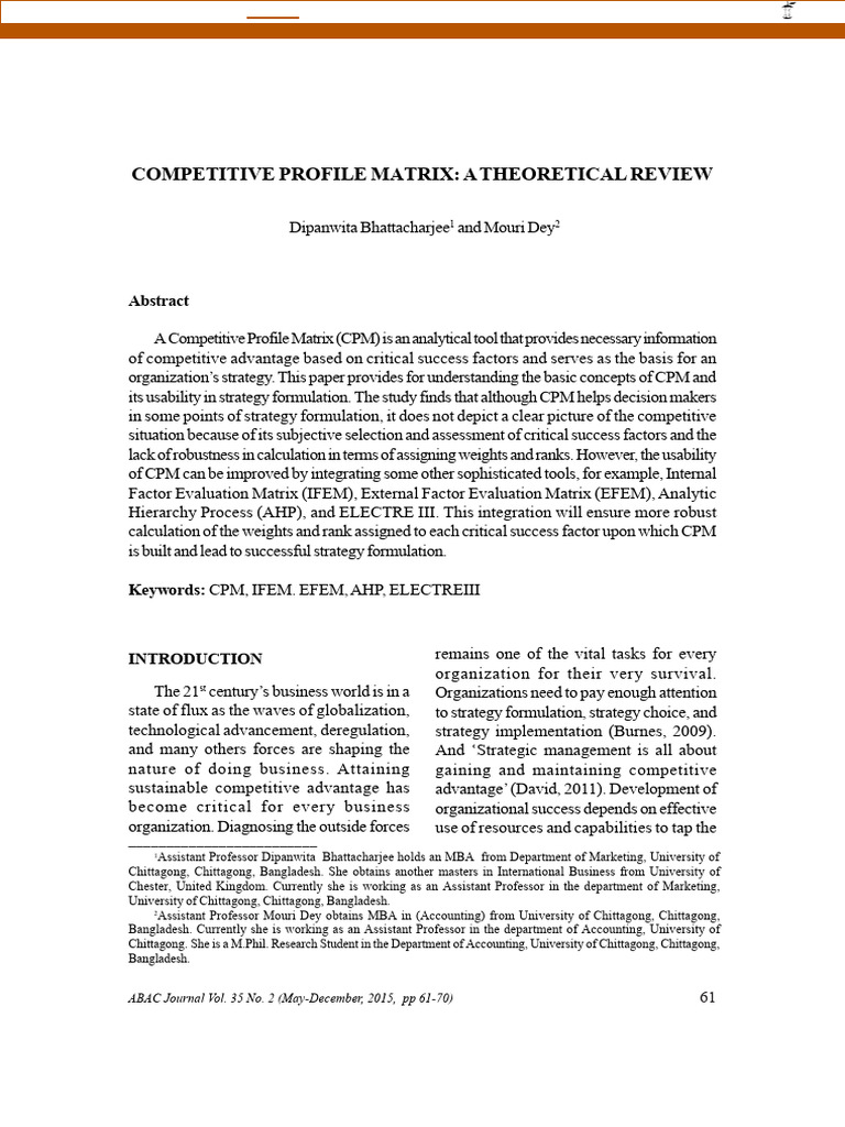 Competitive Profile Matrix: A Theoretical Review | PDF | Strategic ...