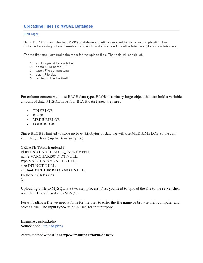 Uploading Files To MySQL Database | PDF | File Format | Filename Uploading Files To MySQL Database | PDF | File Format | Filename