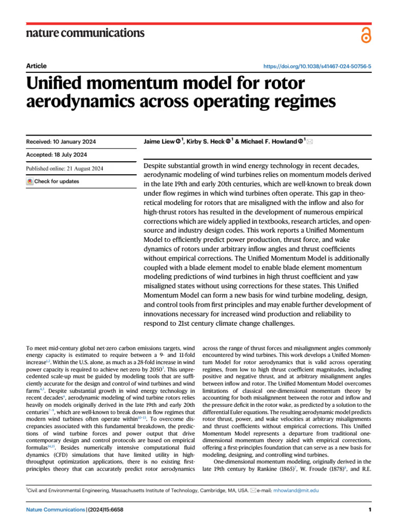 Unified Momentum Model for Wind Turbines | PDF | Turbine | Dynamics (Mechanics)