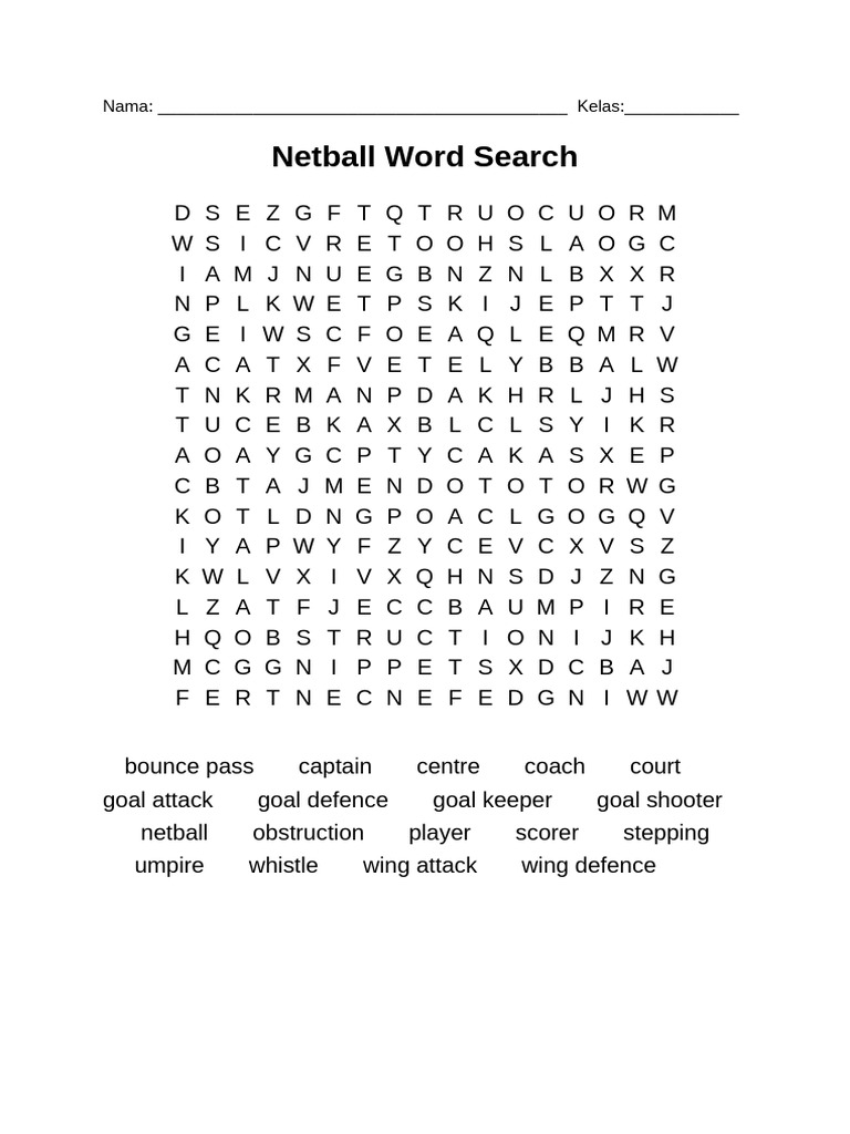 Netball Word Puzzle | PDF