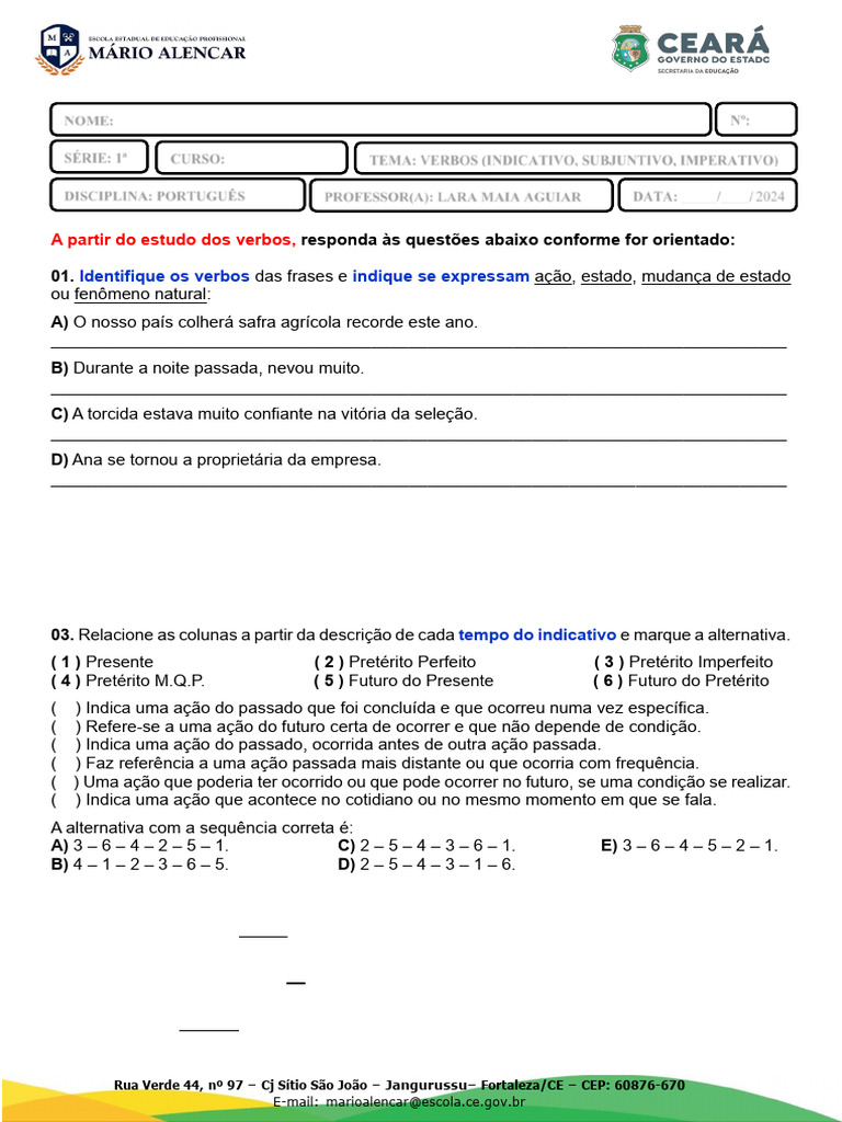 Atividade Sobre Verbos Português Lara Maia Pdf Pdf Conjugação